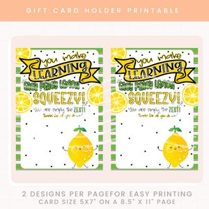 Printable Lemon Teacher Appreciation Gift Card Holder | Teacher ...
