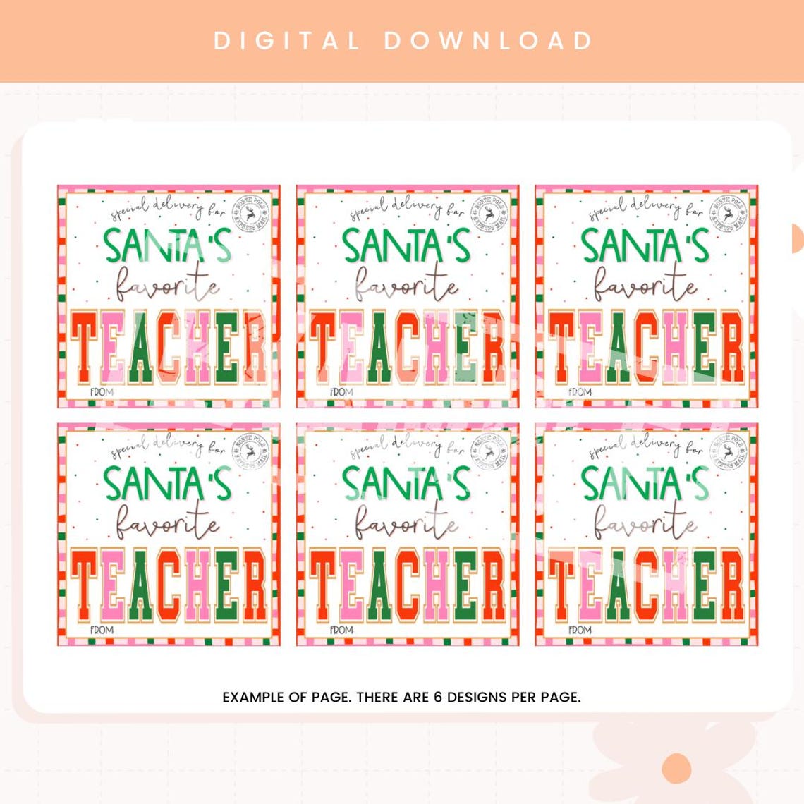 Printable Christmas Teacher Gift Tag | Santa's Favorite Teacher ...