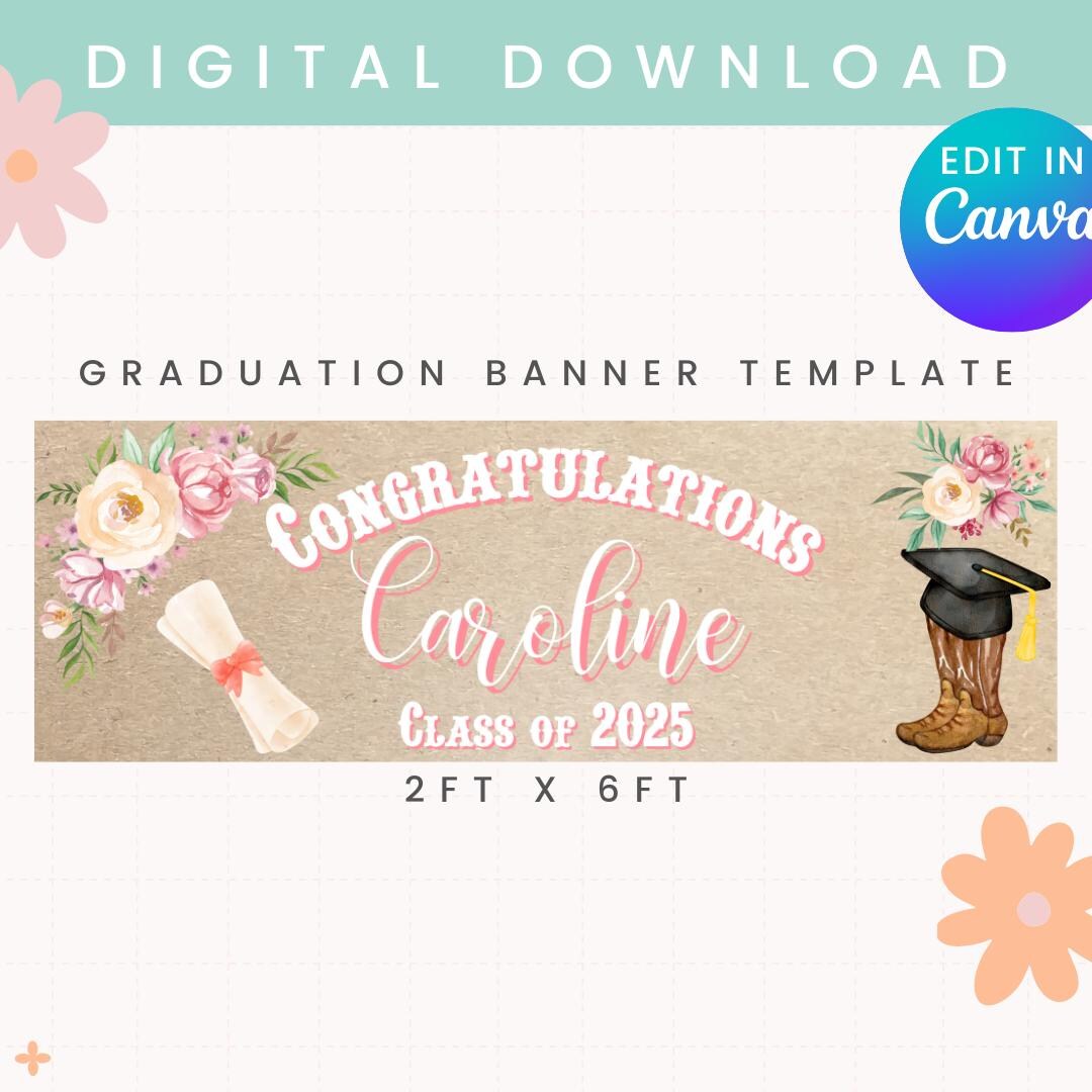 Editable Graduation Banner Template | Floral Banner | Graduation Party ...