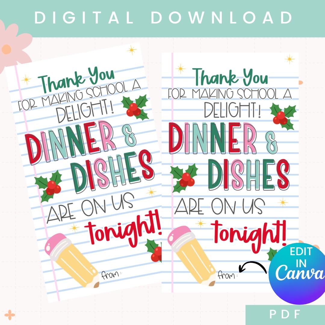 Printable Dinner & Dishes Gift Tag | Teacher Appreciation Week | Back ...