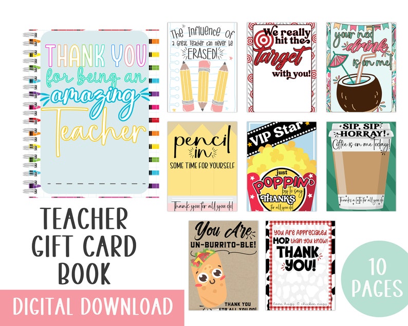 Printable Teacher Gift Card Book Teacher Appreciation Gift - Etsy