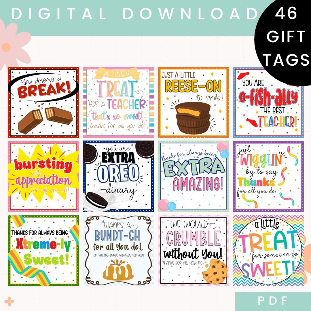 Printable 46 Teacher Appreciation Gift Tags | Teacher Gift Tags | Sweet ...