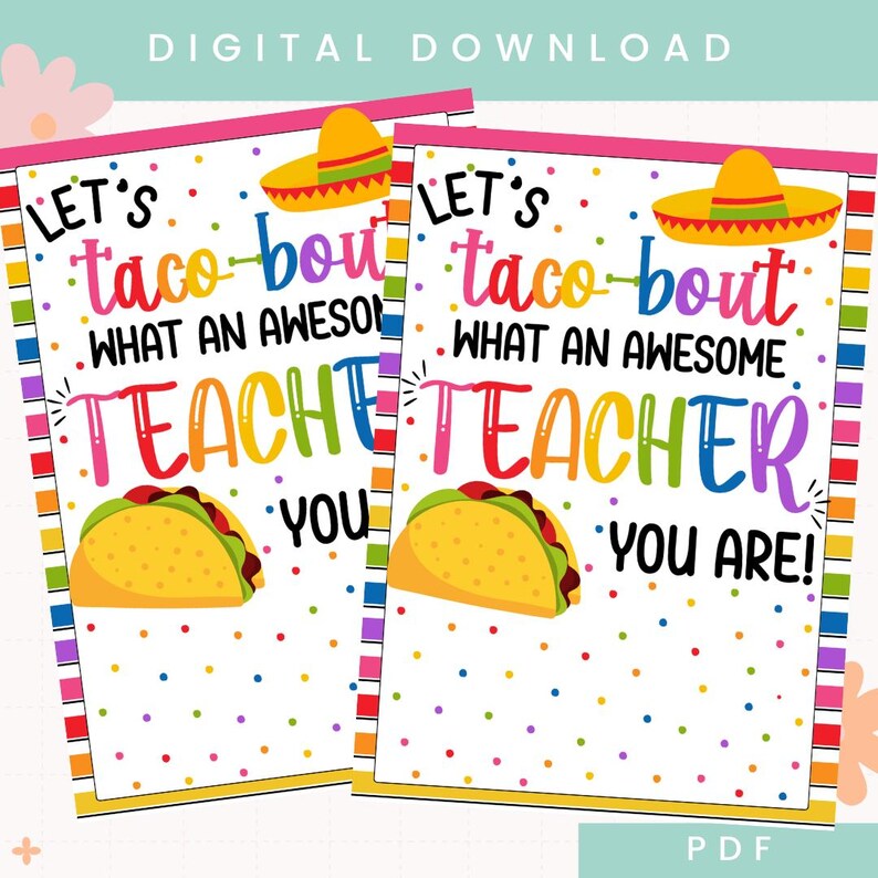 Printable Taco Teacher Appreciation Gift Card Holder | Teacher ...