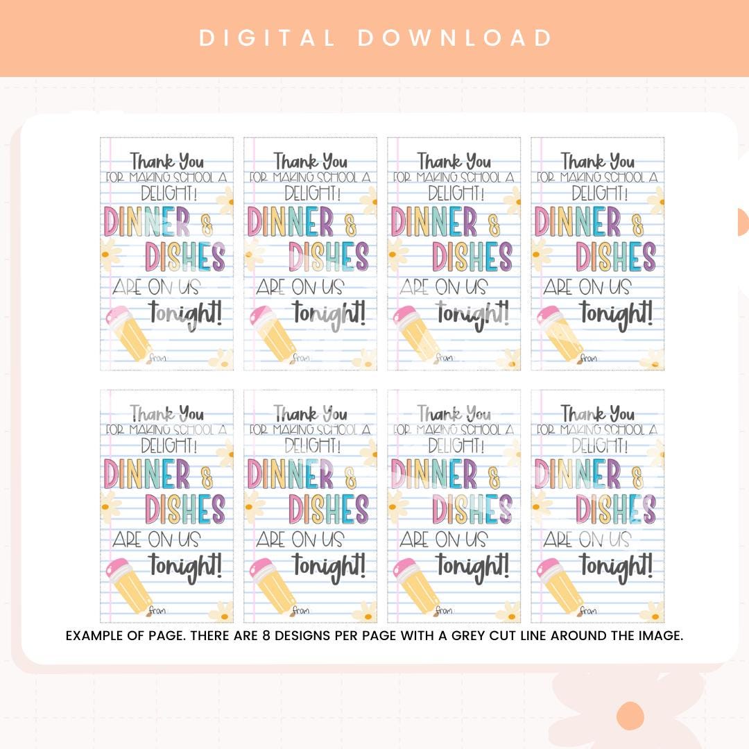 Printable Dinner & Dishes Gift Tag | Teacher Appreciation Week | Back ...