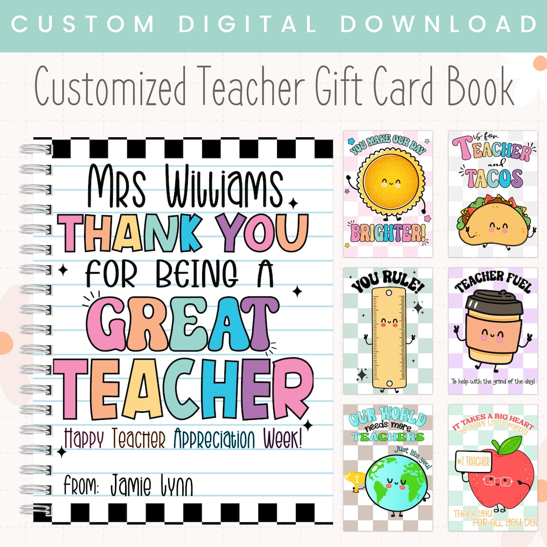 Printable Customized Teacher Appreciation Gift Card Book | School Staff ...