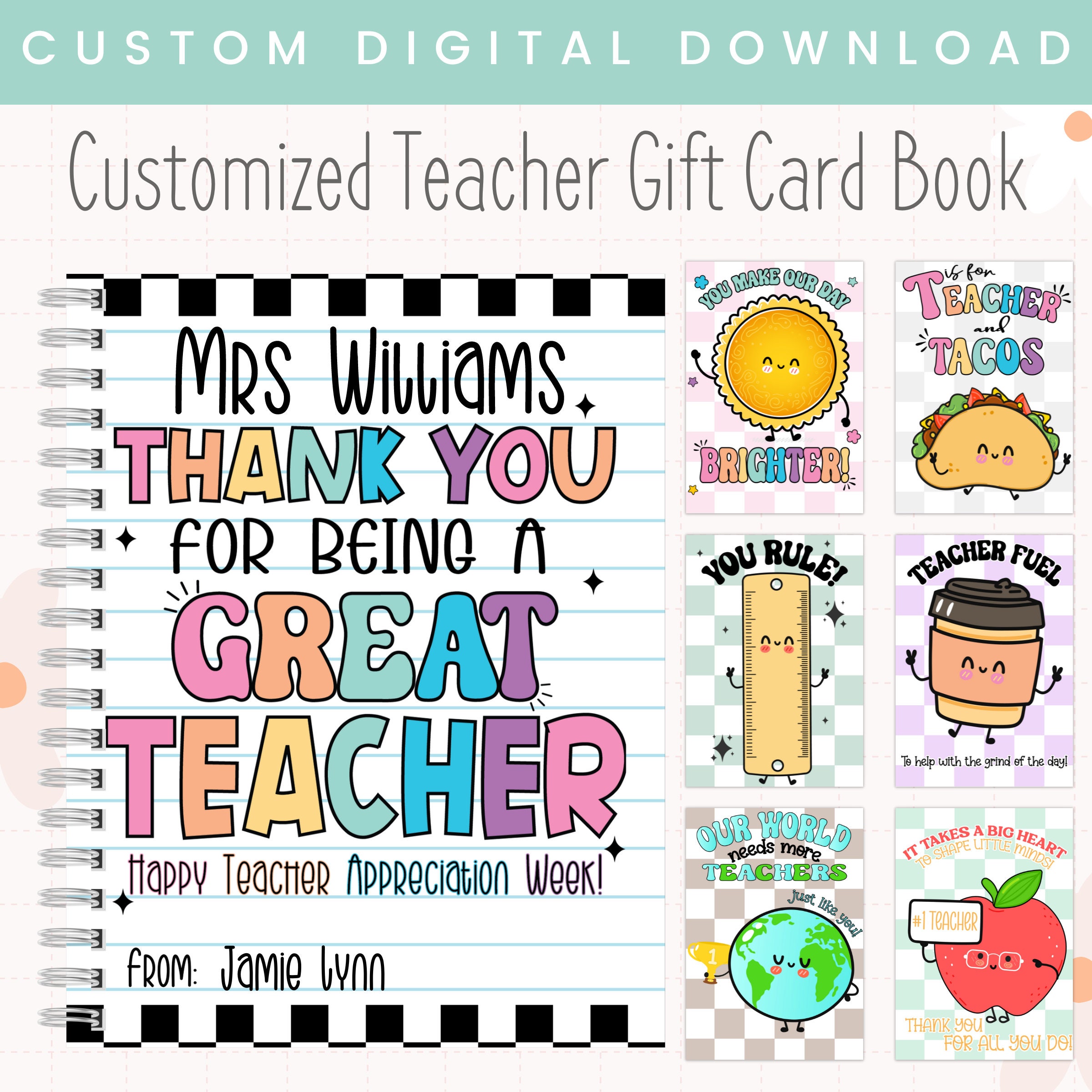Printable Customized Teacher Appreciation Gift Card Book | School Staff ...