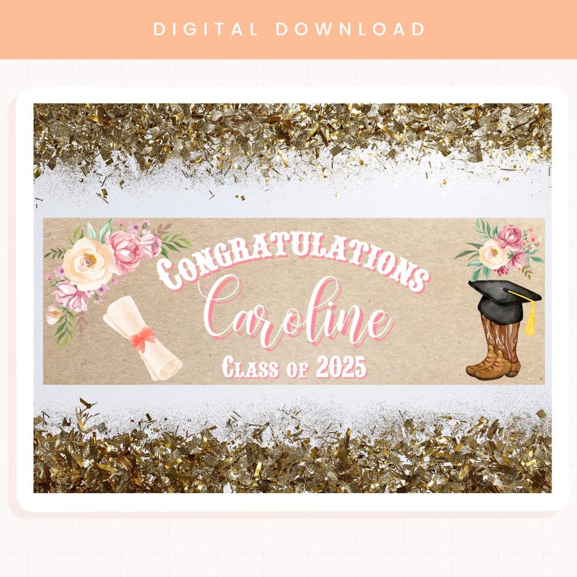 Editable Graduation Banner Template | Floral Banner | Graduation Party ...