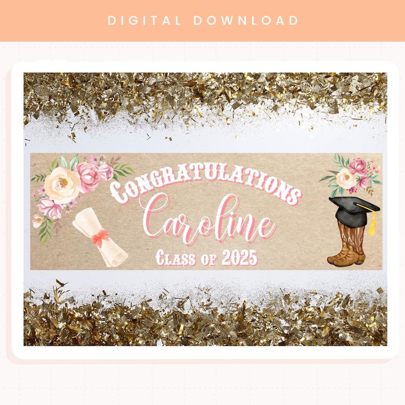 Editable Graduation Banner Template | Floral Banner | Graduation Party ...