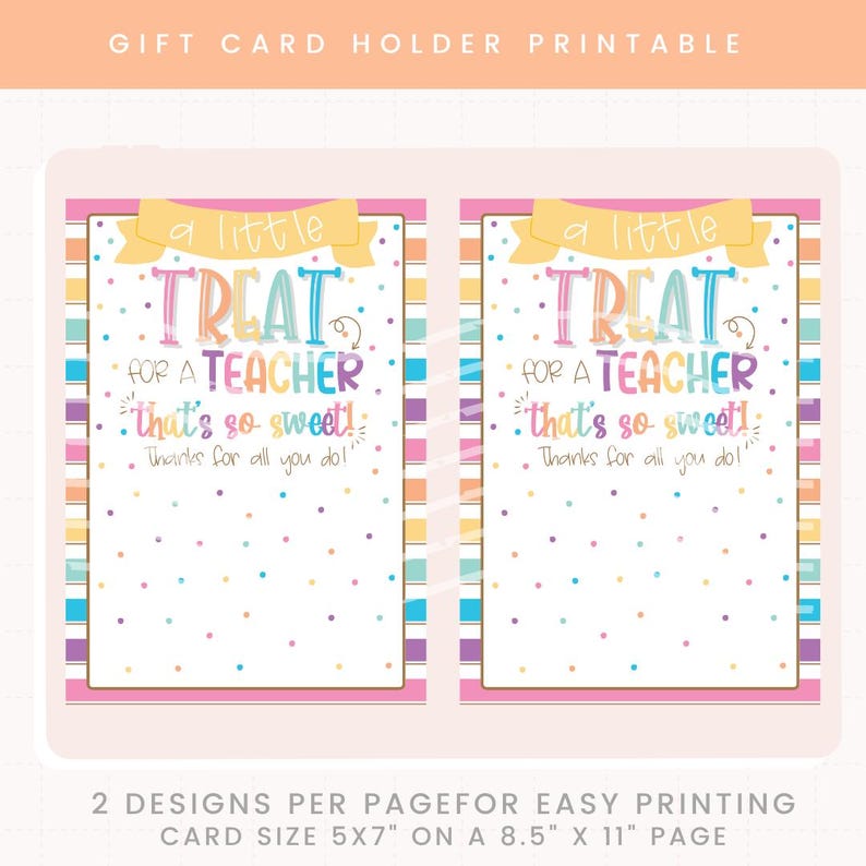 Printable Teacher Thank You Gift Card Holder | Teacher Appreciation ...