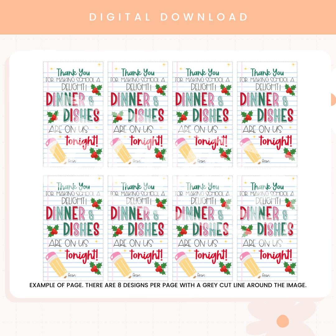 Printable Dinner & Dishes Gift Tag | Teacher Appreciation Week | Back ...