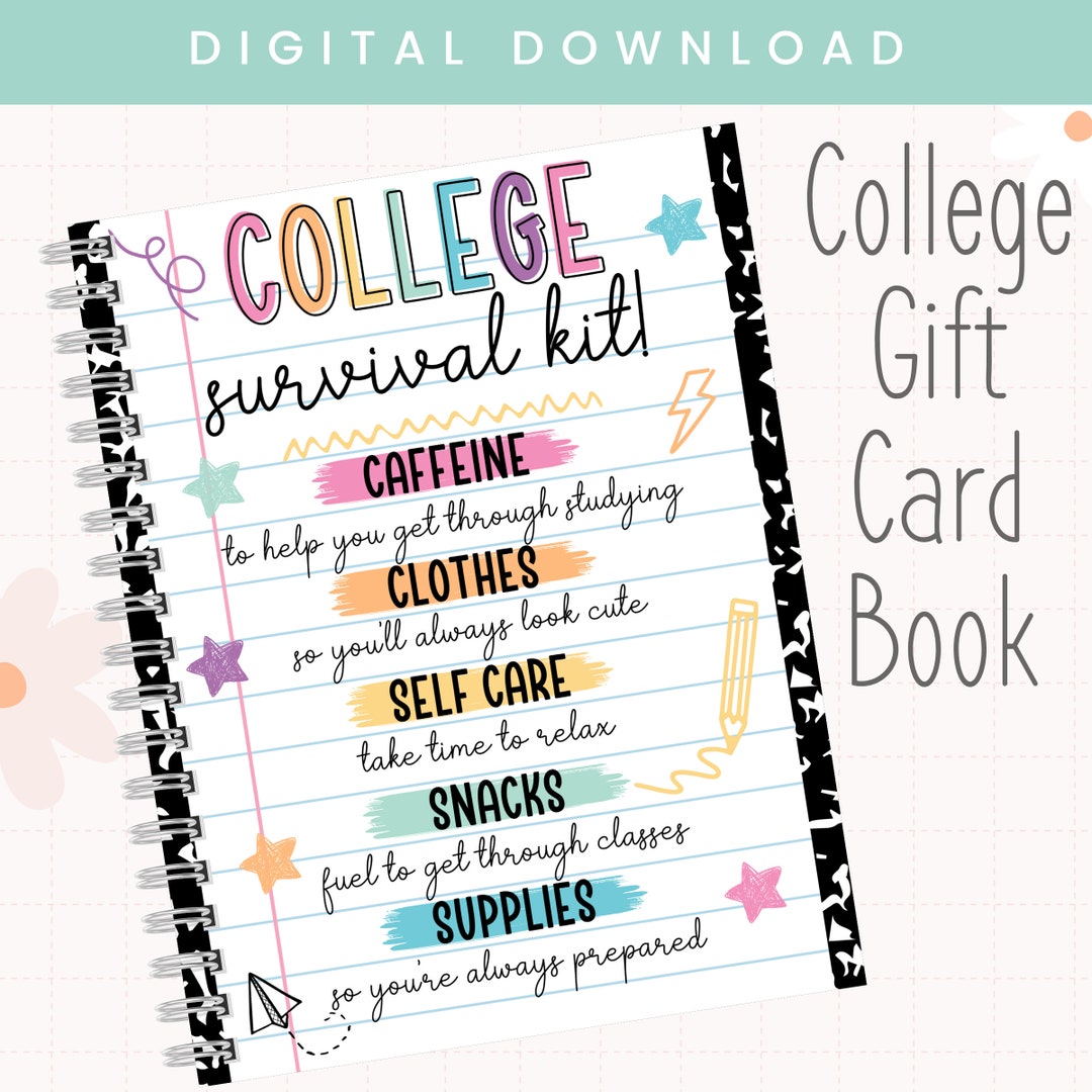 Printable College Survival Gift Card Book | College Gift Card Photo ...
