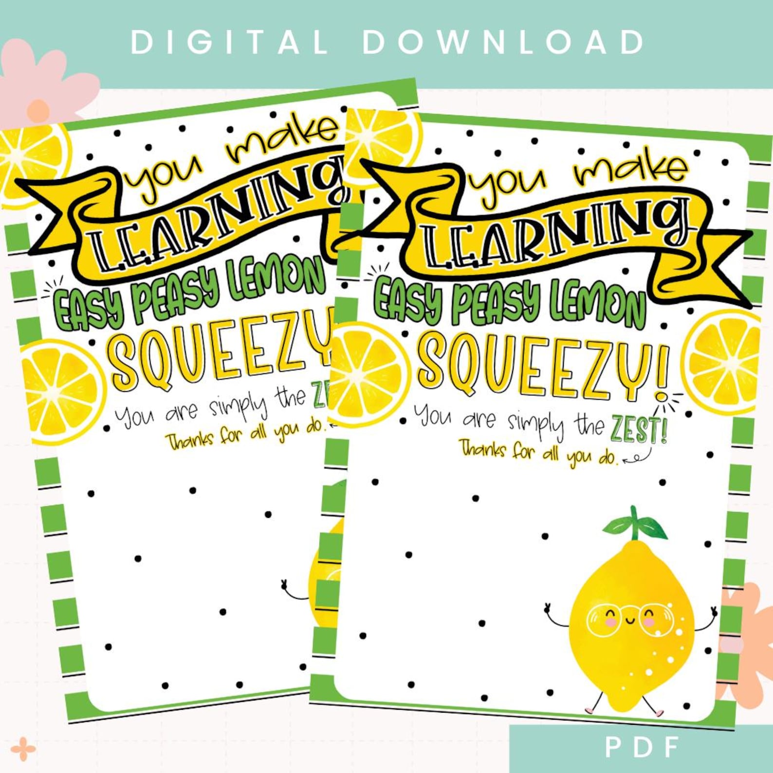 Printable Lemon Teacher Appreciation Gift Card Holder | Teacher ...