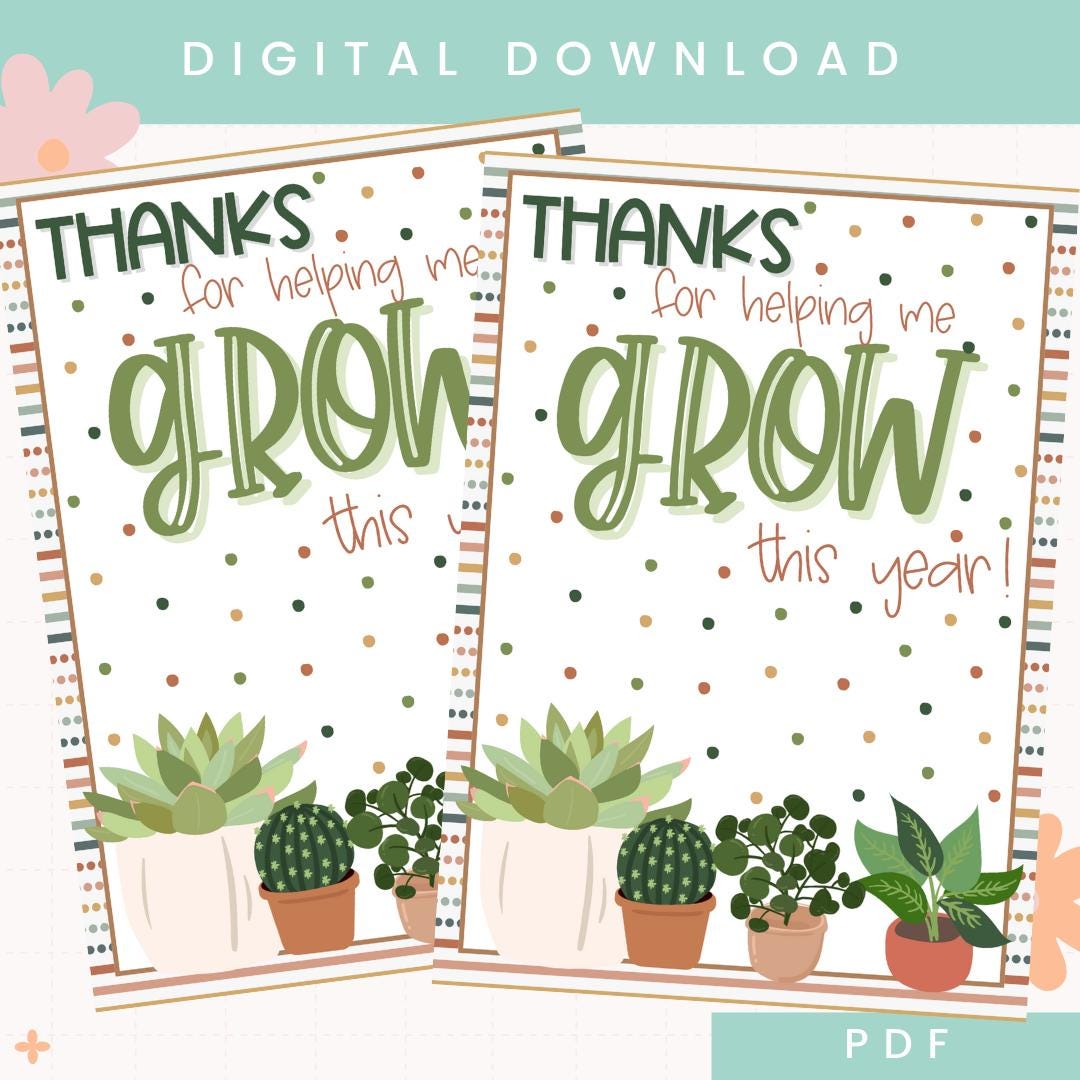 Printable Grow Teacher Appreciation Gift Card Holder | Teacher ...