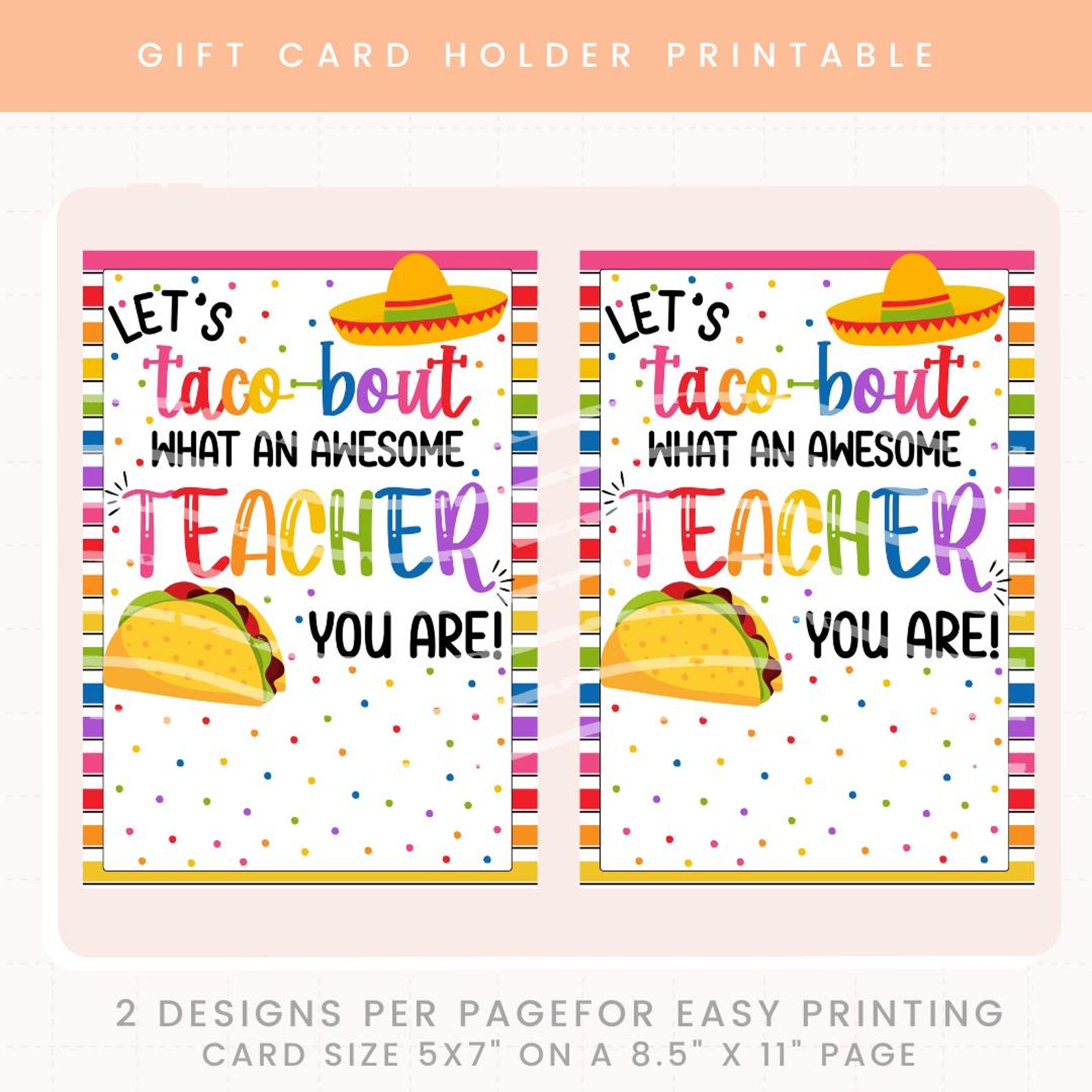 Printable Taco Teacher Appreciation Gift Card Holder | Teacher ...