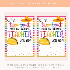 Printable Taco Teacher Appreciation Gift Card Holder | Teacher ...