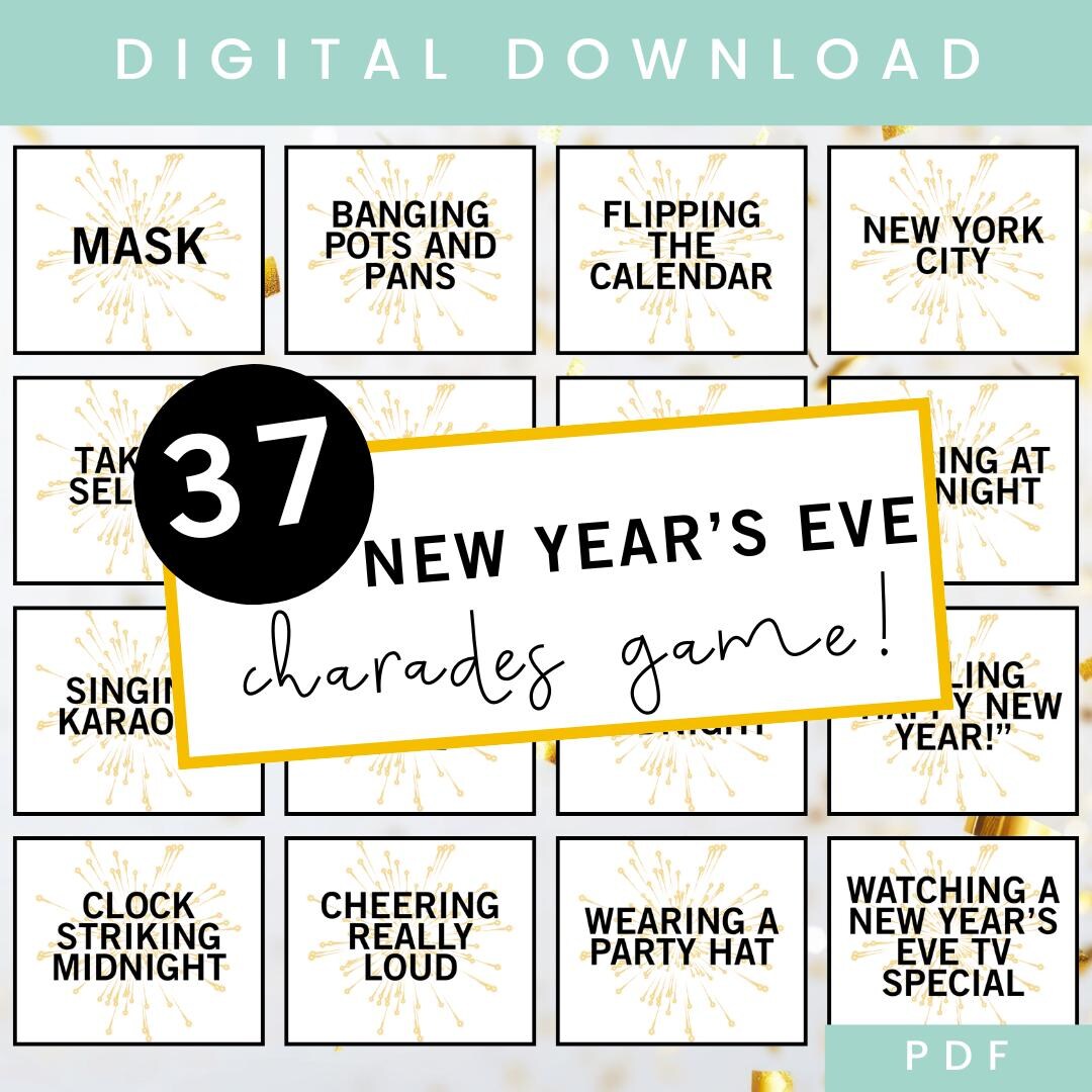 New Year's Eve Printable Charades Cards | Family Charades Game Cards ...