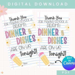 Printable Dinner & Dishes Gift Tag | Teacher Appreciation Week | Back ...