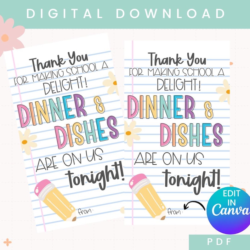 Printable Dinner & Dishes Gift Tag | Teacher Appreciation Week | Back ...