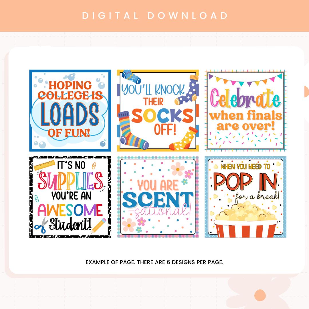 Printable 42 College Finals Gift Tags | College Care Package | Finals ...