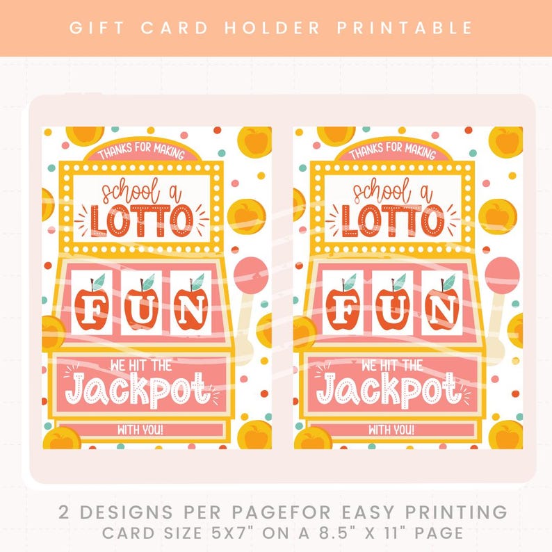 Printable Lotto Teacher Appreciation Holder | Teacher Week Gift ...