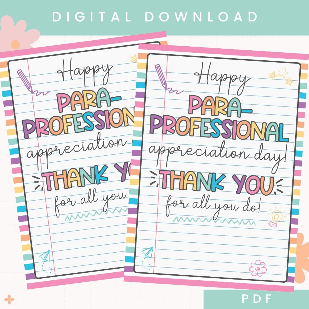 Printable Paraprofessional Appreciation Gift Card Holder | Para ...