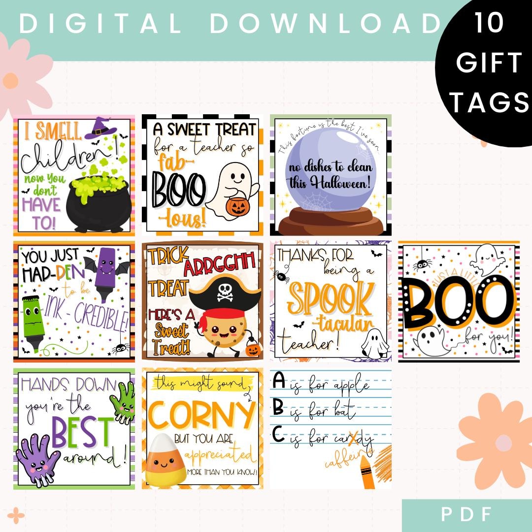 Printable 10 Teacher Halloween Gift Tags | Teacher Gift Tags | Teacher ...