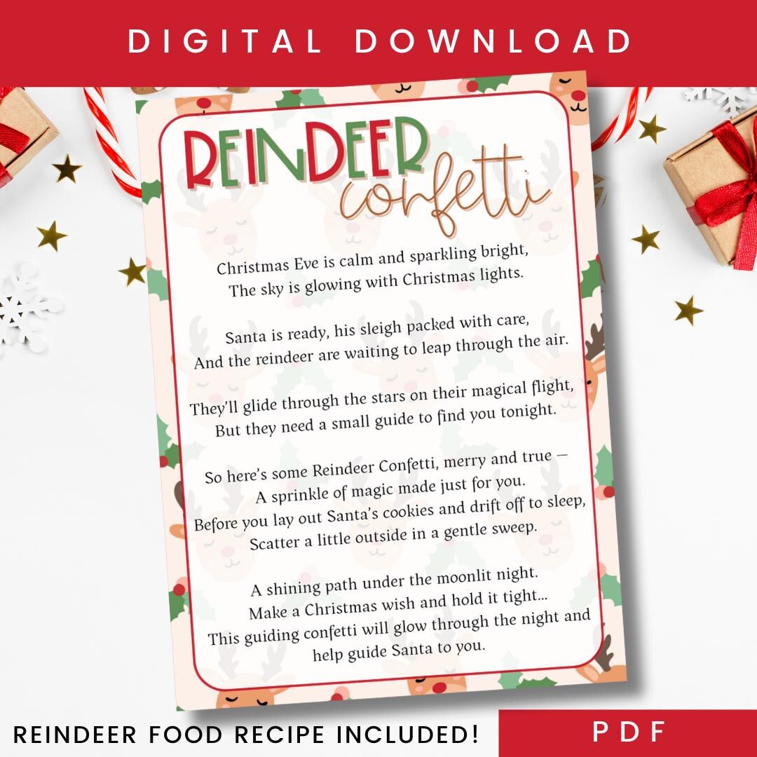 Reindeer Food Instructions and Recipe Card | Reindeer Confetti ...
