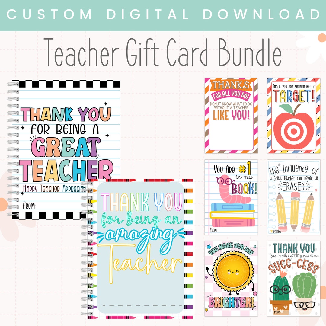 Printable Teacher Gift Card Holder Bundle | Teacher Appreciation Gift ...