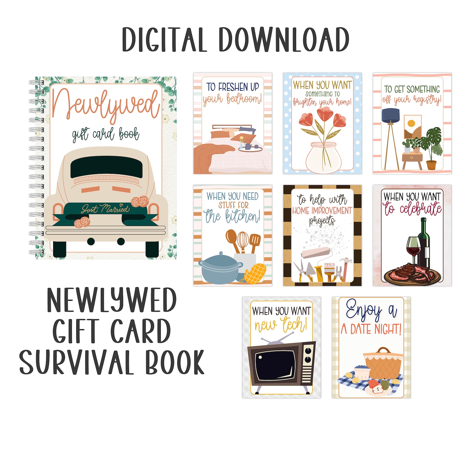 Printable Newlywed Gift Card Book Bridal Shower Gifts Honeymoon Gifts ...