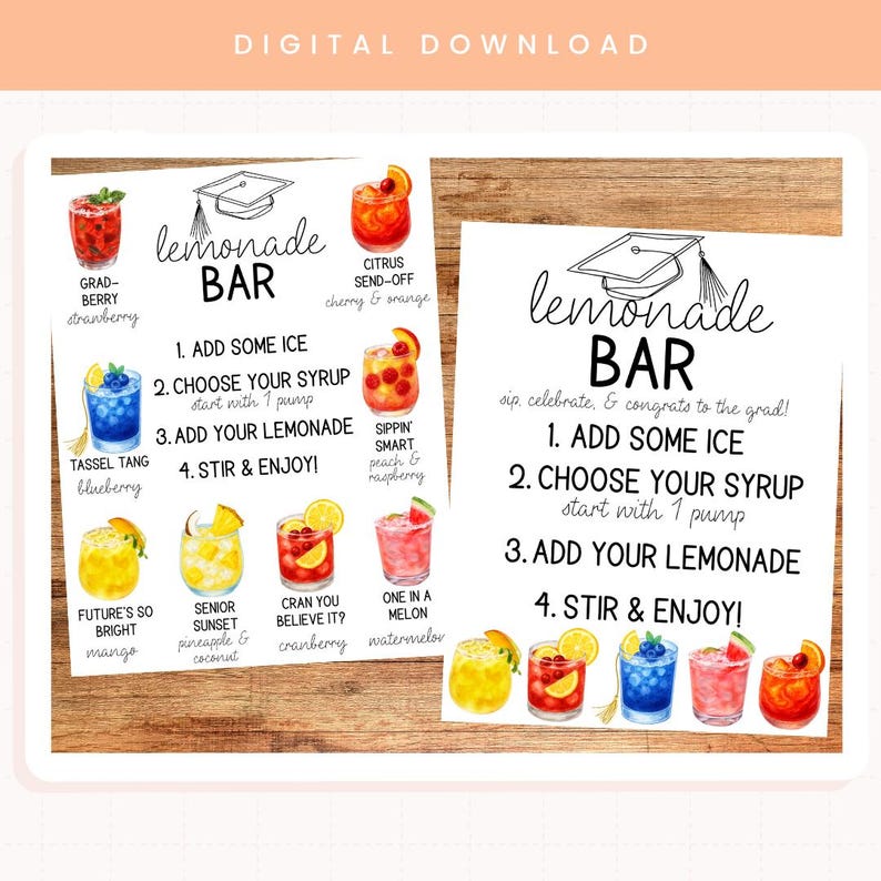 Editable Graduation Party Lemonade Bar Menu | Lemonade Bar Sign ...