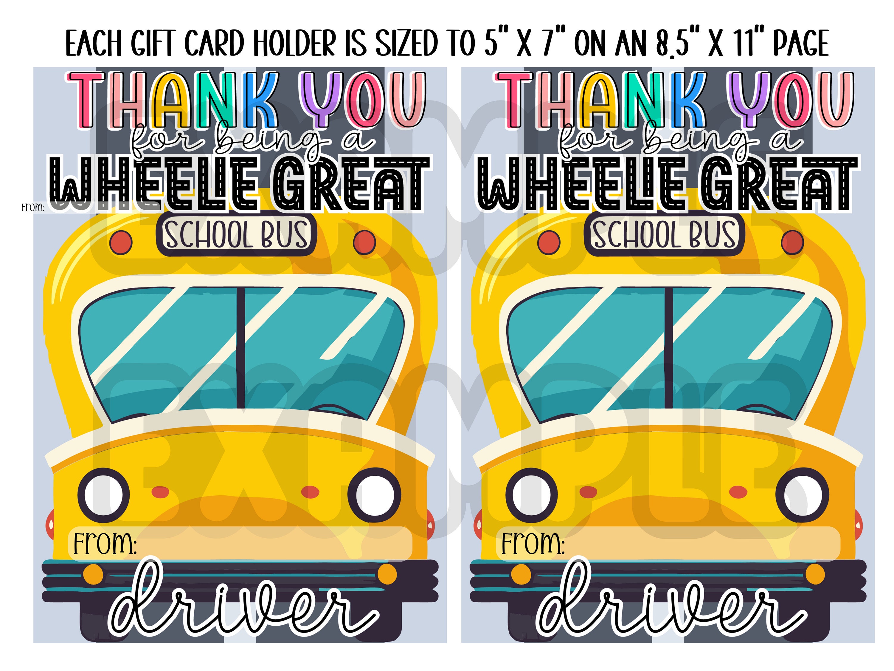 Printable School Bus Driver Gift Card Holder School Bus - Etsy