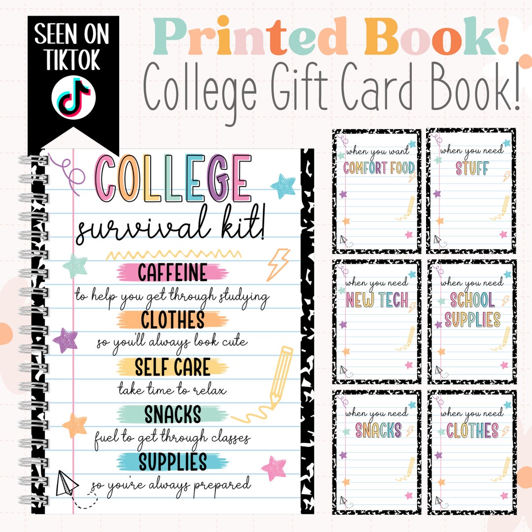 Printed Rainbow College Survival Kit Gift Card Book | College Care ...