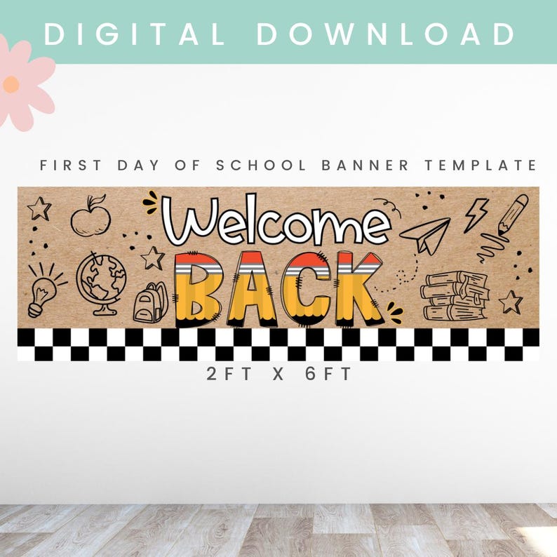 First Day of School Banner | Back to School Banner Brown Paper Banner ...