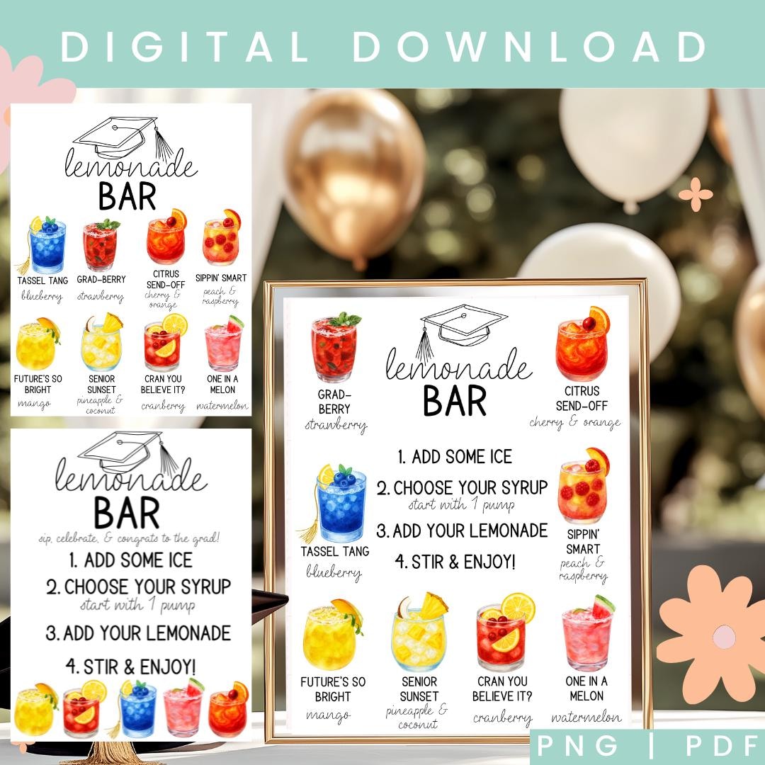 Graduation Party Lemonade Bar Menu | Lemonade Bar Sign Printable ...
