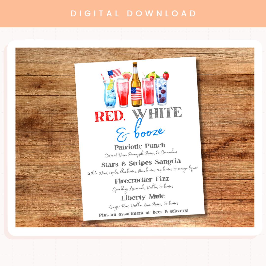 Editable 4th of July Bar Menu | Patriotic Bar Sign Printable | Red ...