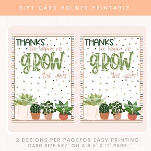 Printable Grow Teacher Appreciation Gift Card Holder | Teacher ...