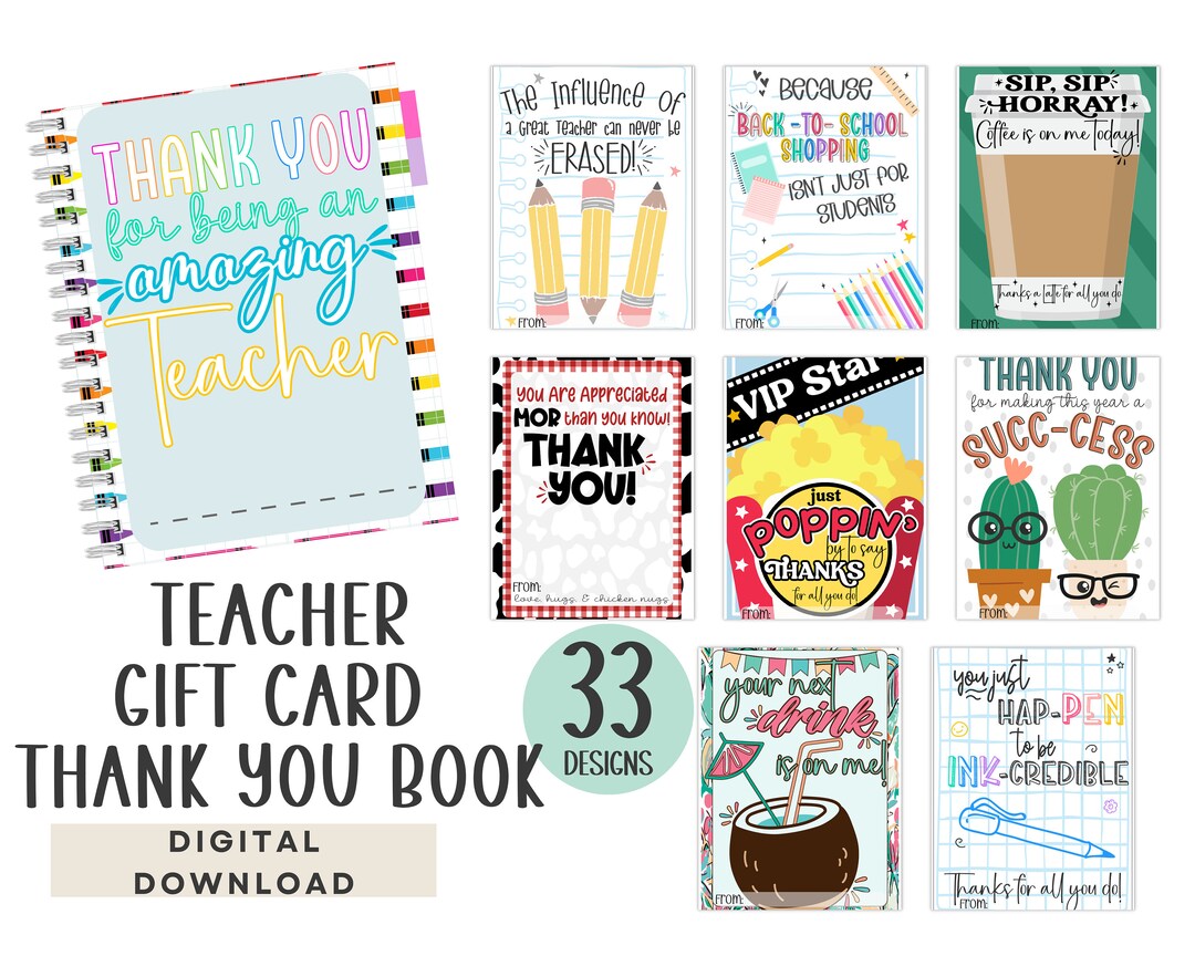 Printable Teacher Gift Card Holder Bundle Teacher Appreciation Gift End ...