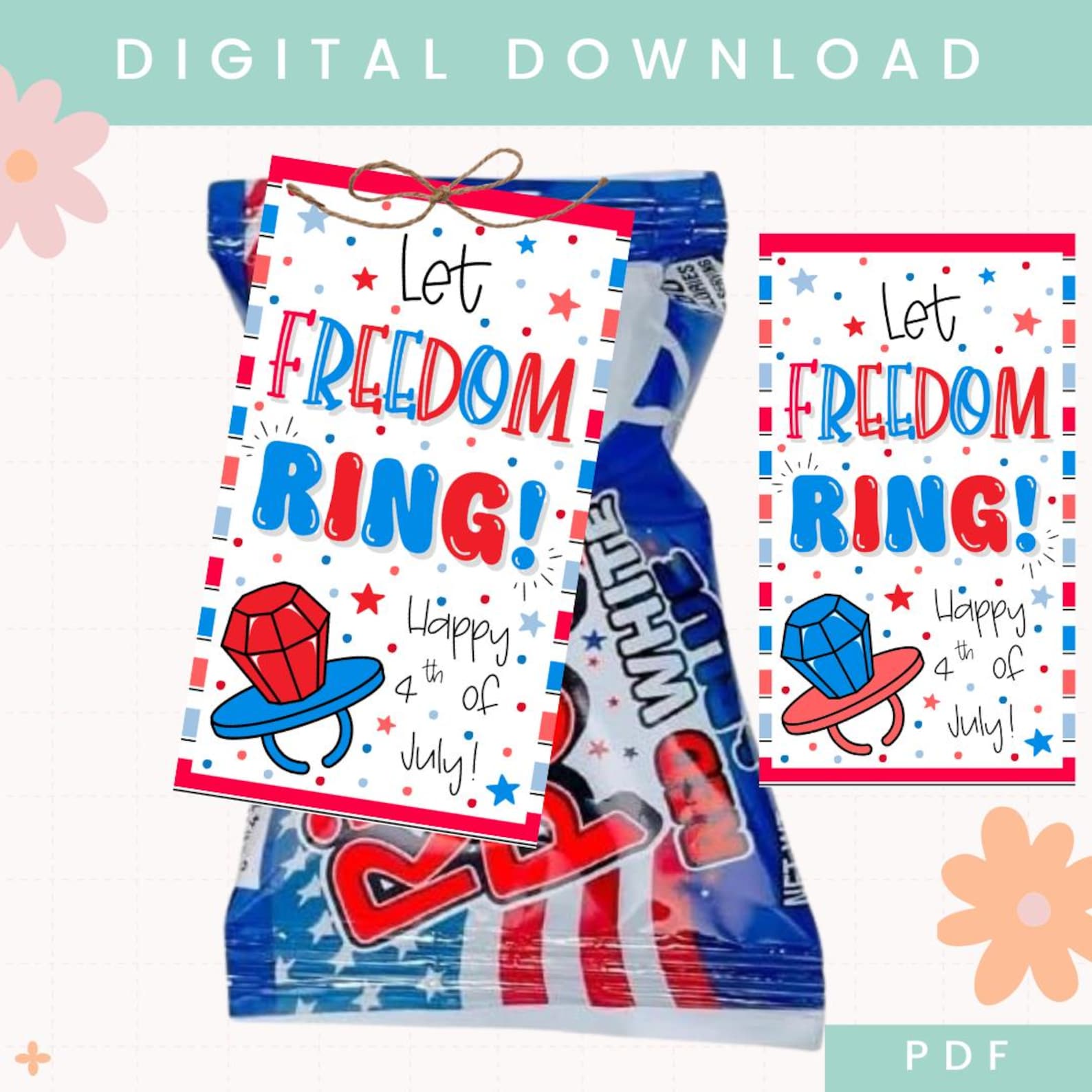 Printable Candy Ring 4th of July Gift Tags | Editable Gift Tag | Let ...
