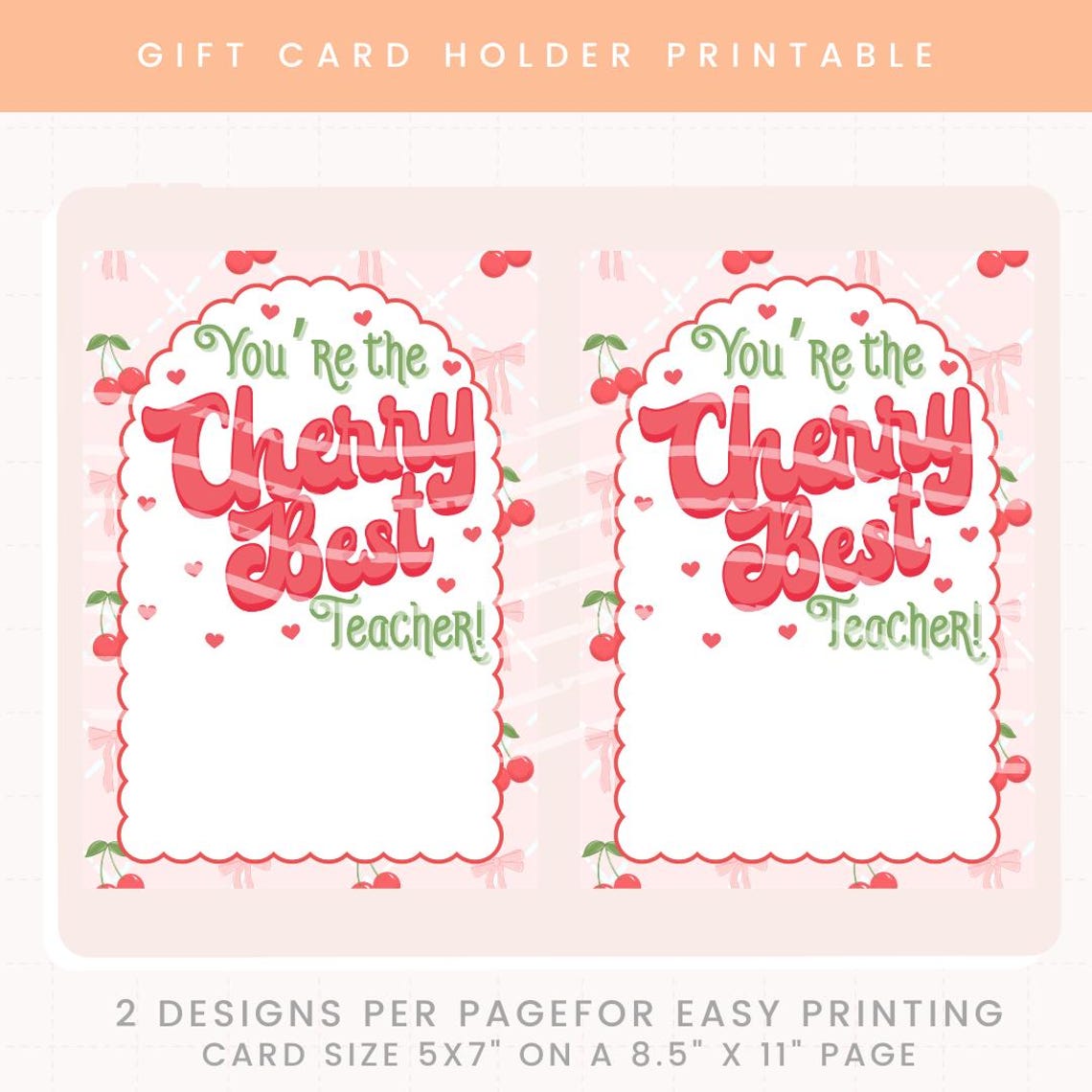 Printable Cherry Teacher Appreciation Gift Card Holder | Teacher ...