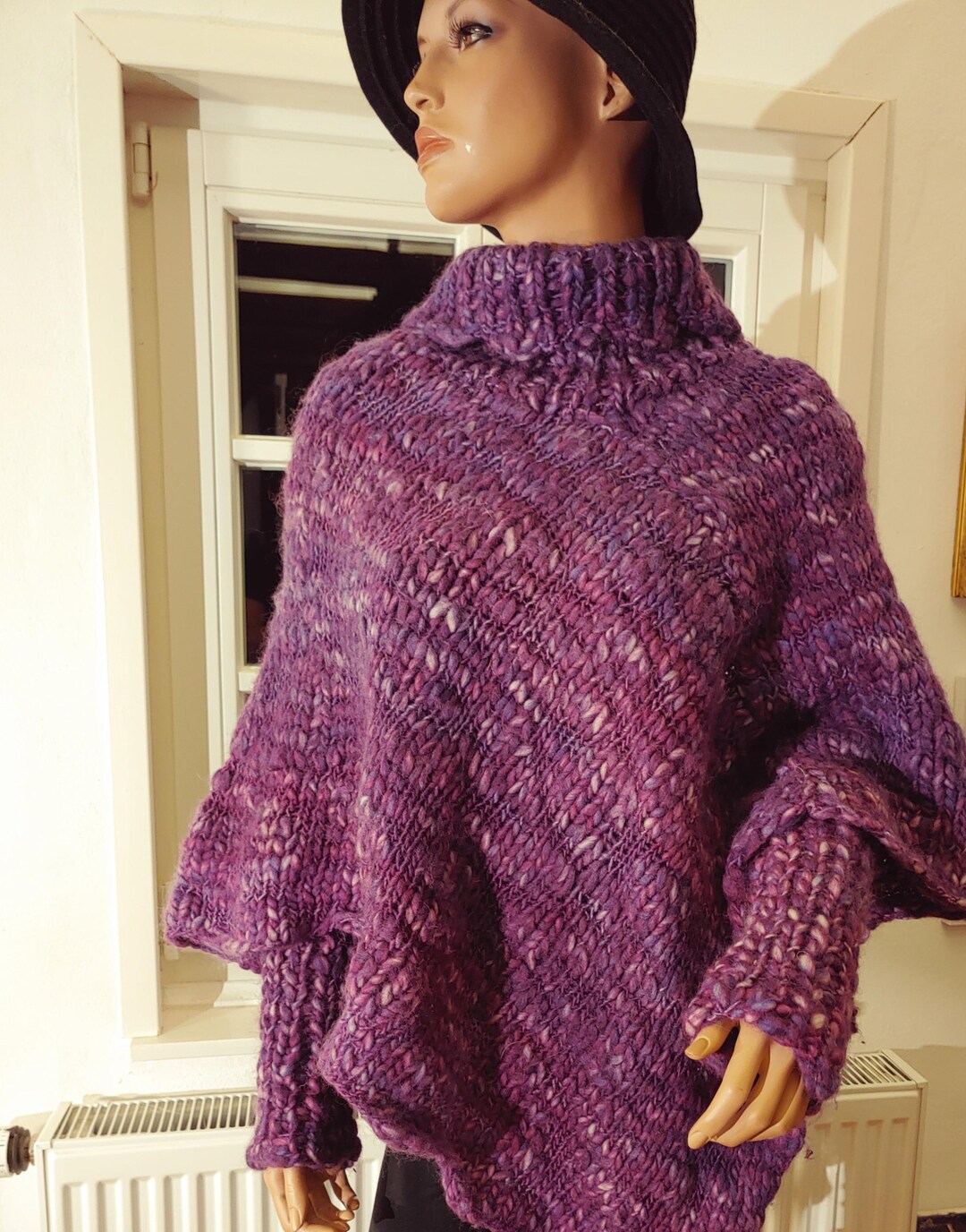 Poncho Made of 100% Wool, Unique Including Matching Cuffs - Etsy