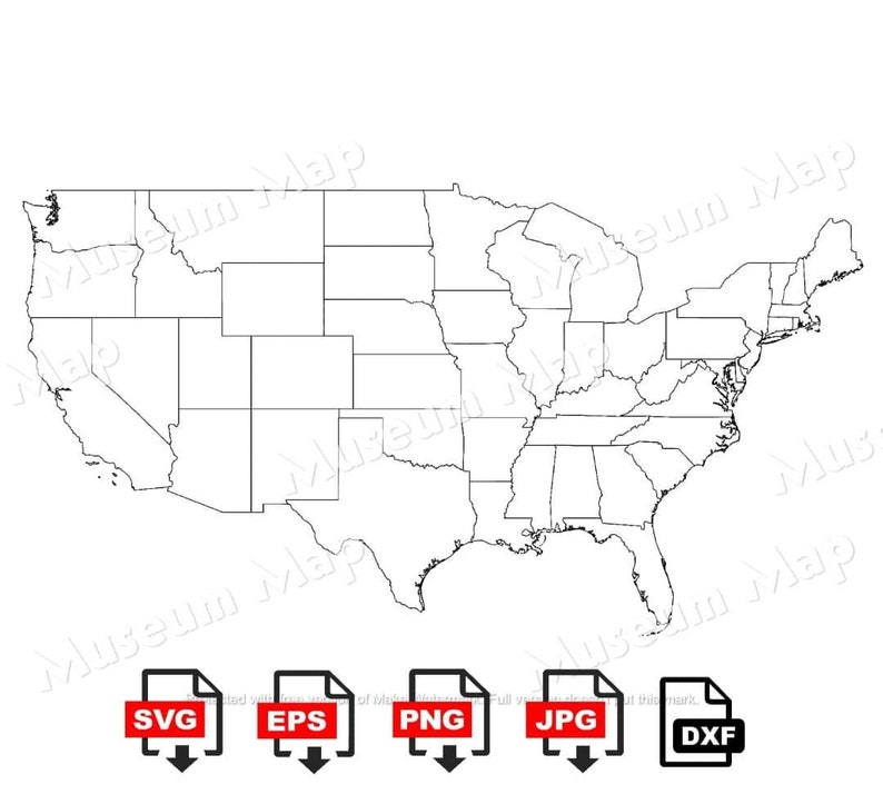 USA America Map Svg Outline Includes Svg Eps Png Jpg Dxf File Vector ...