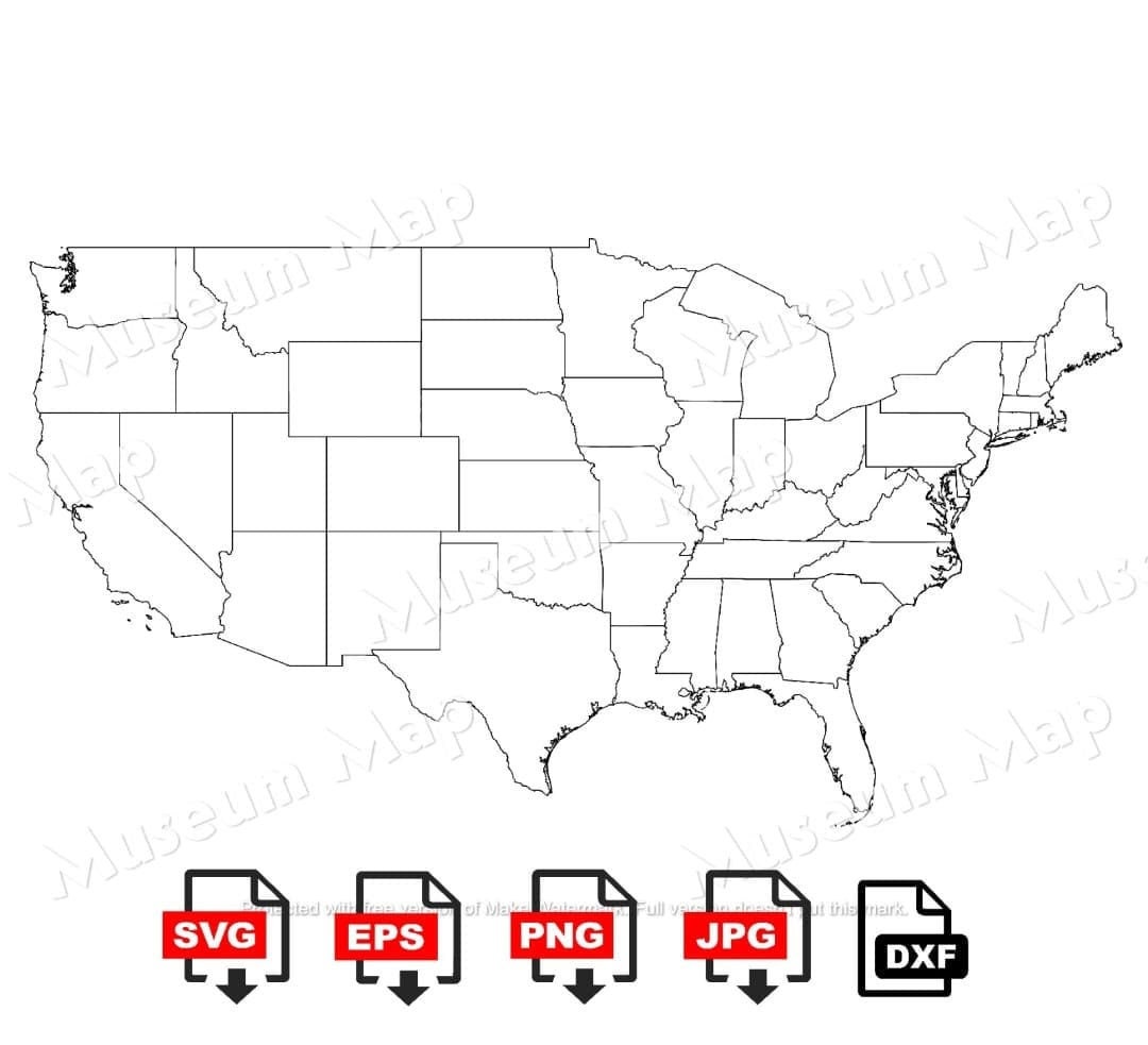USA America Map Svg Outline Includes Svg Eps Png Jpg Dxf File Vector ...