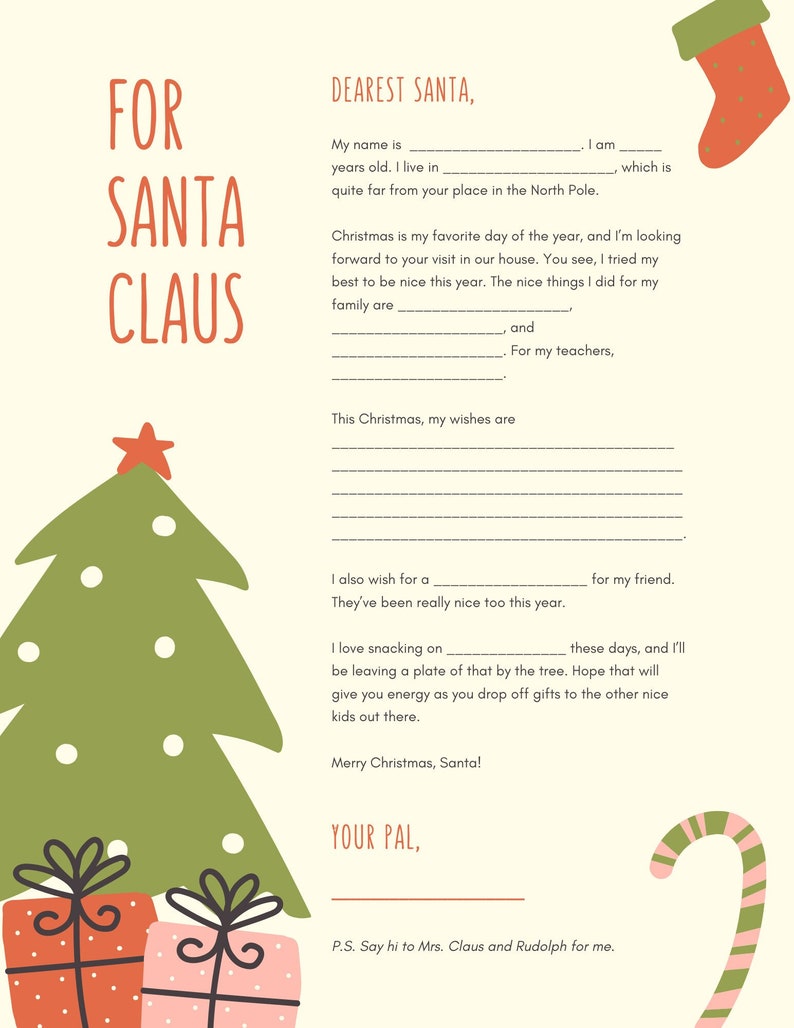 Printable Santa Letter for Christmas - Etsy