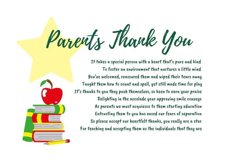 Parents Thank You Poem Print, Teacher Appreciation Gift (digital ...