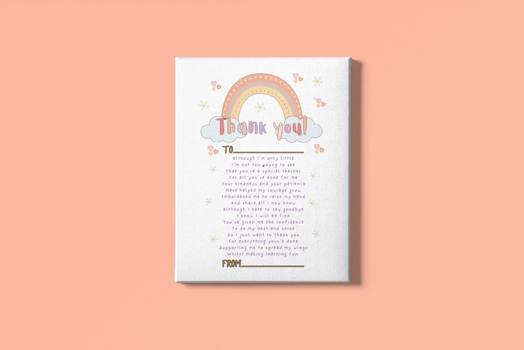 Rainbow Teacher Thank You Poem, Personalized Gift (digital Download) - Etsy