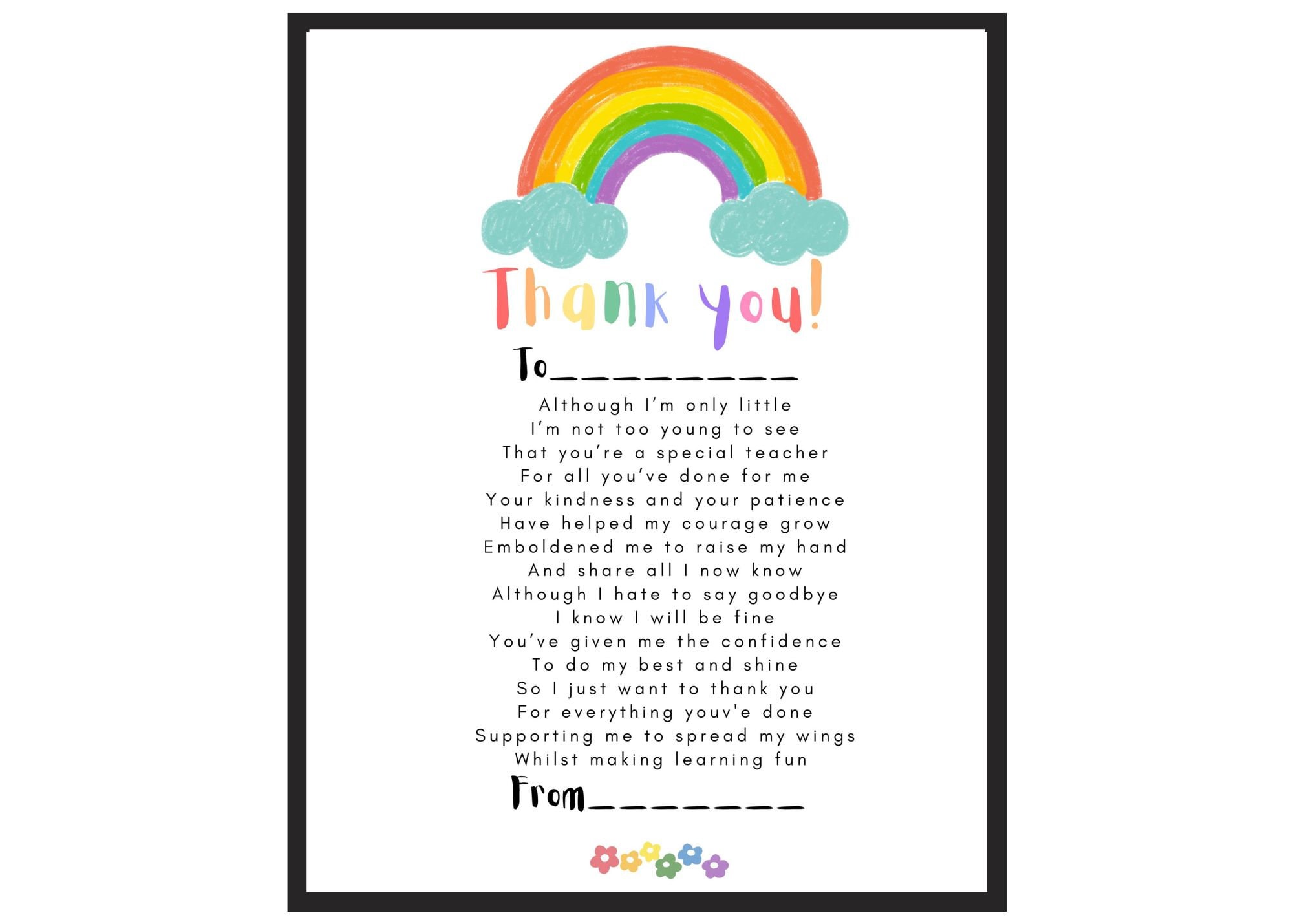 Digital Download Rainbow Thank You Teacher Appreciation Personalise ...