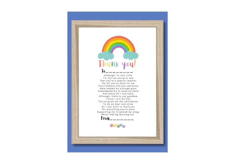 Digital Download Rainbow Thank You Teacher Appreciation Personalise ...
