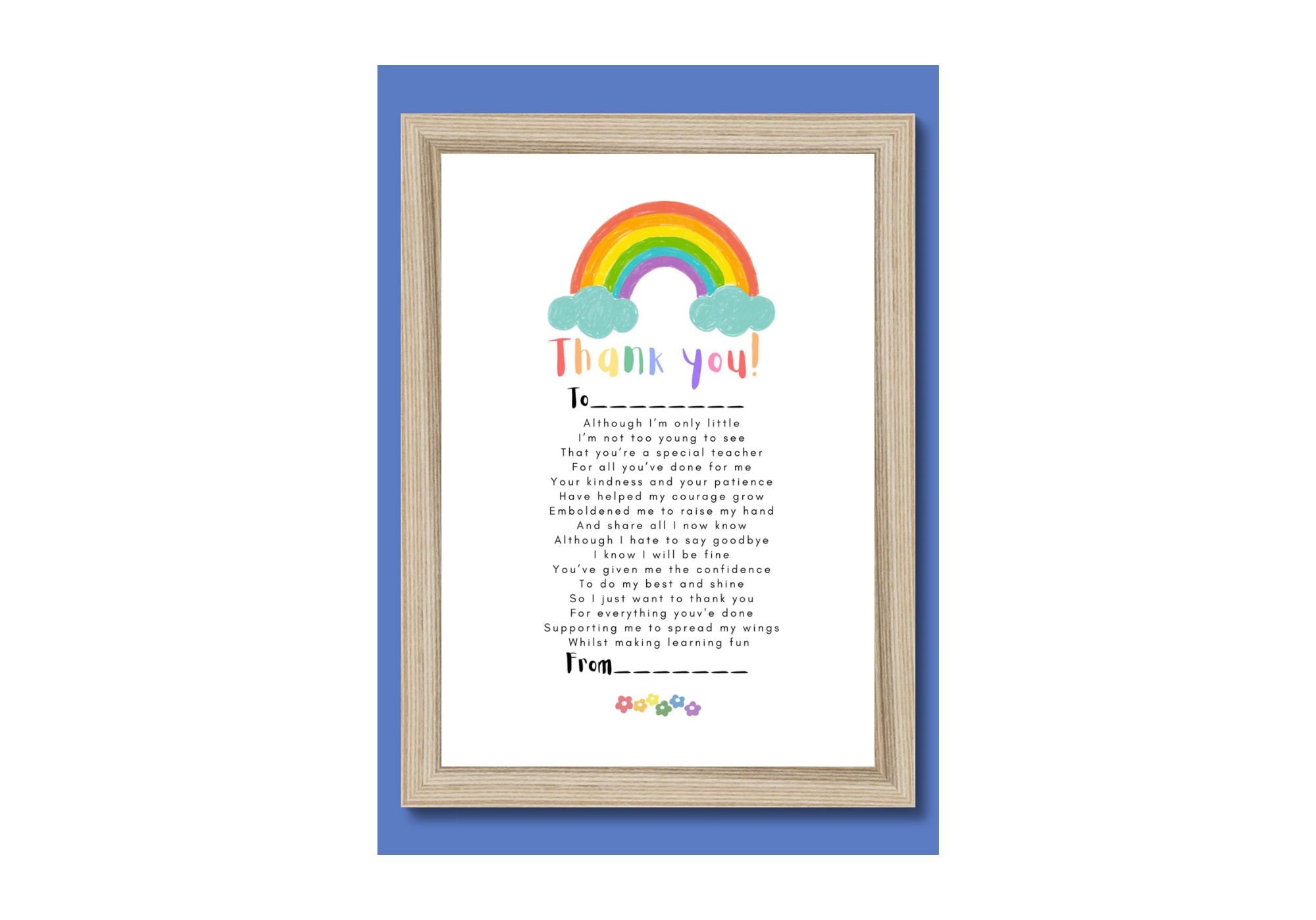 Digital Download Rainbow Thank You Teacher Appreciation Personalise ...