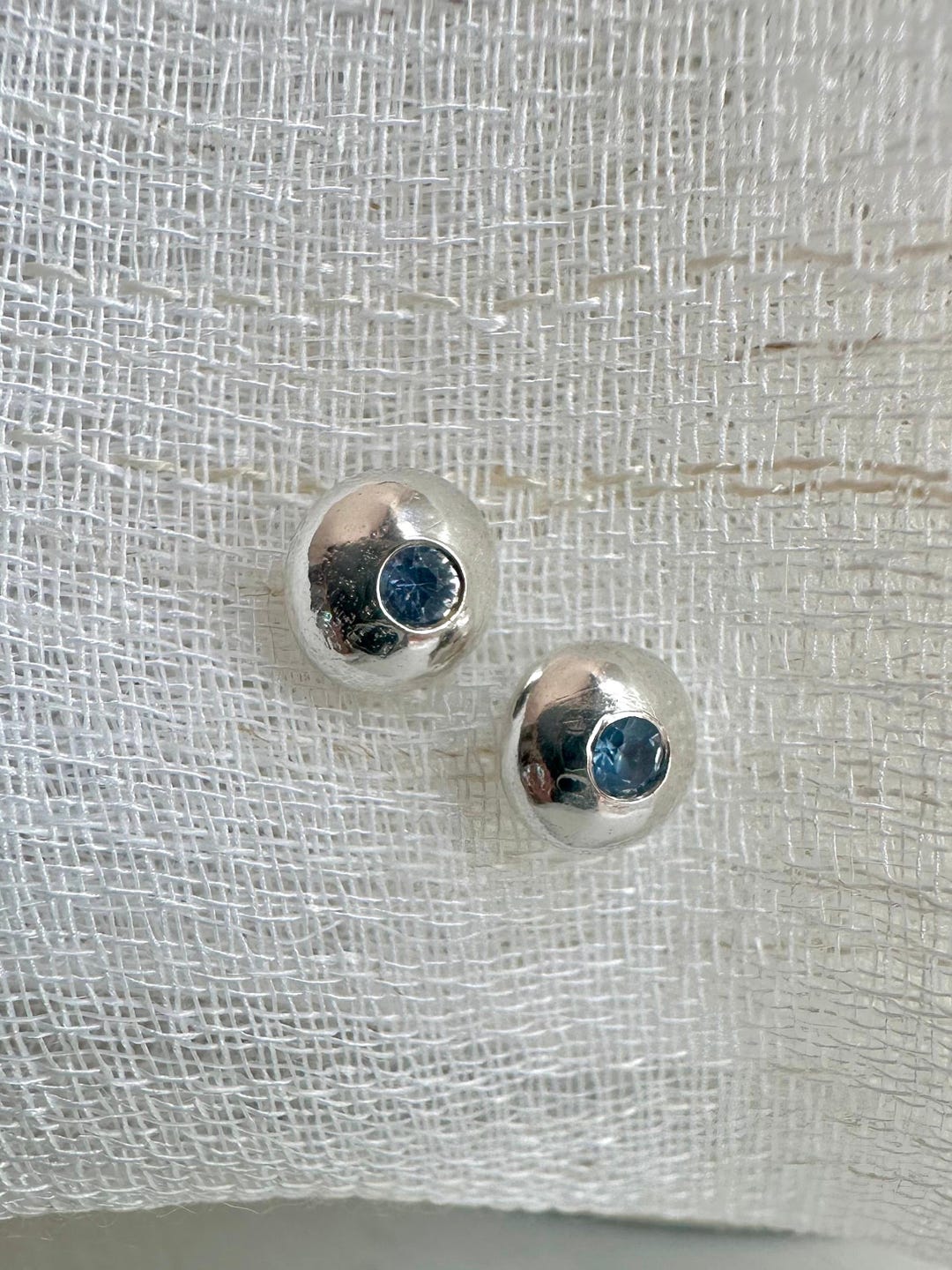 Handmade Sterling Silver Sapphire Button Stud Earrings - Etsy