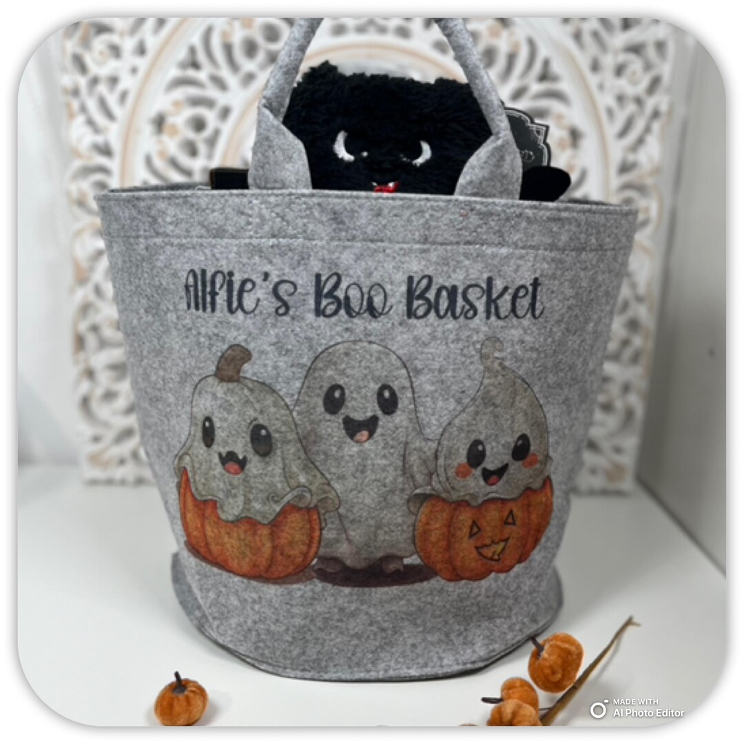 Personalized Ghosts & Pumpkins Felt Boo Basket: Halloween Storage Trug ...